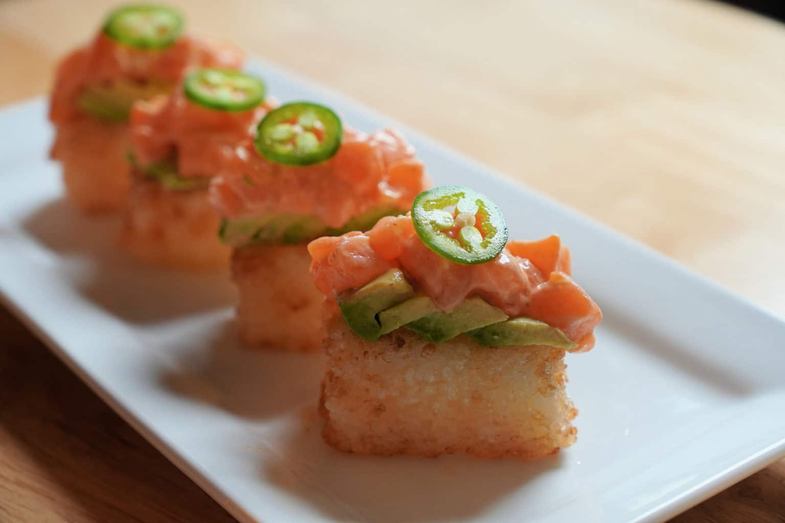 Crispy Rice Spicy Salmon Sushi - Emmymade